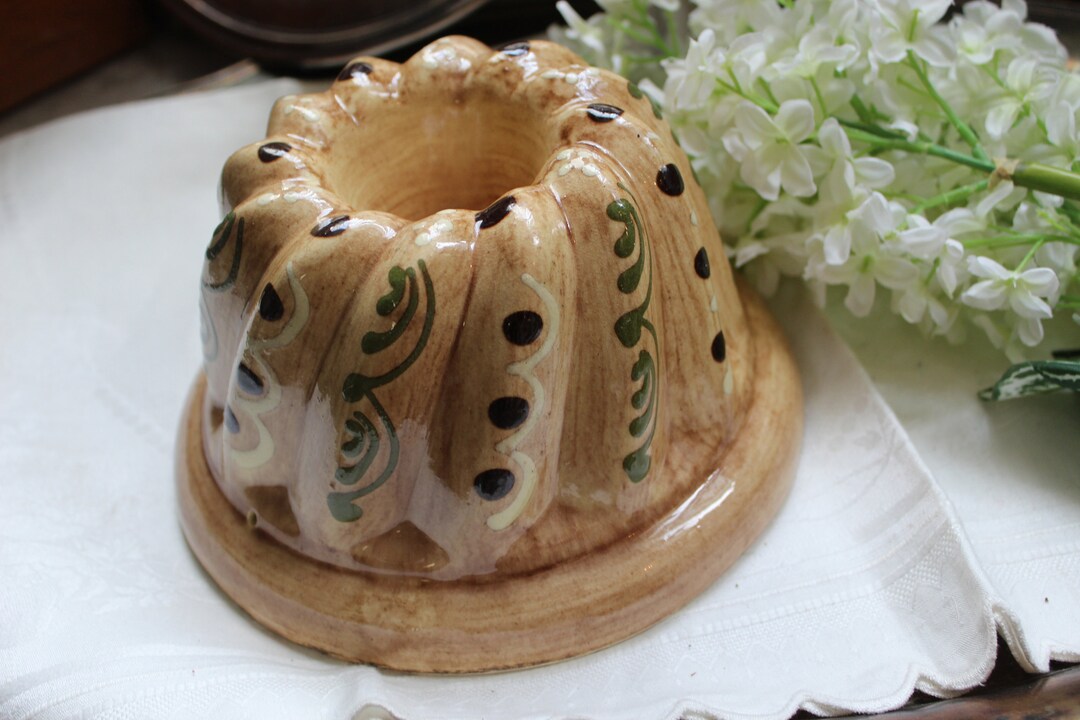 Vintage Stoneware Pudding Mold Mould 7 1/2 Vtg Yellow Ware Pottery Hand ...