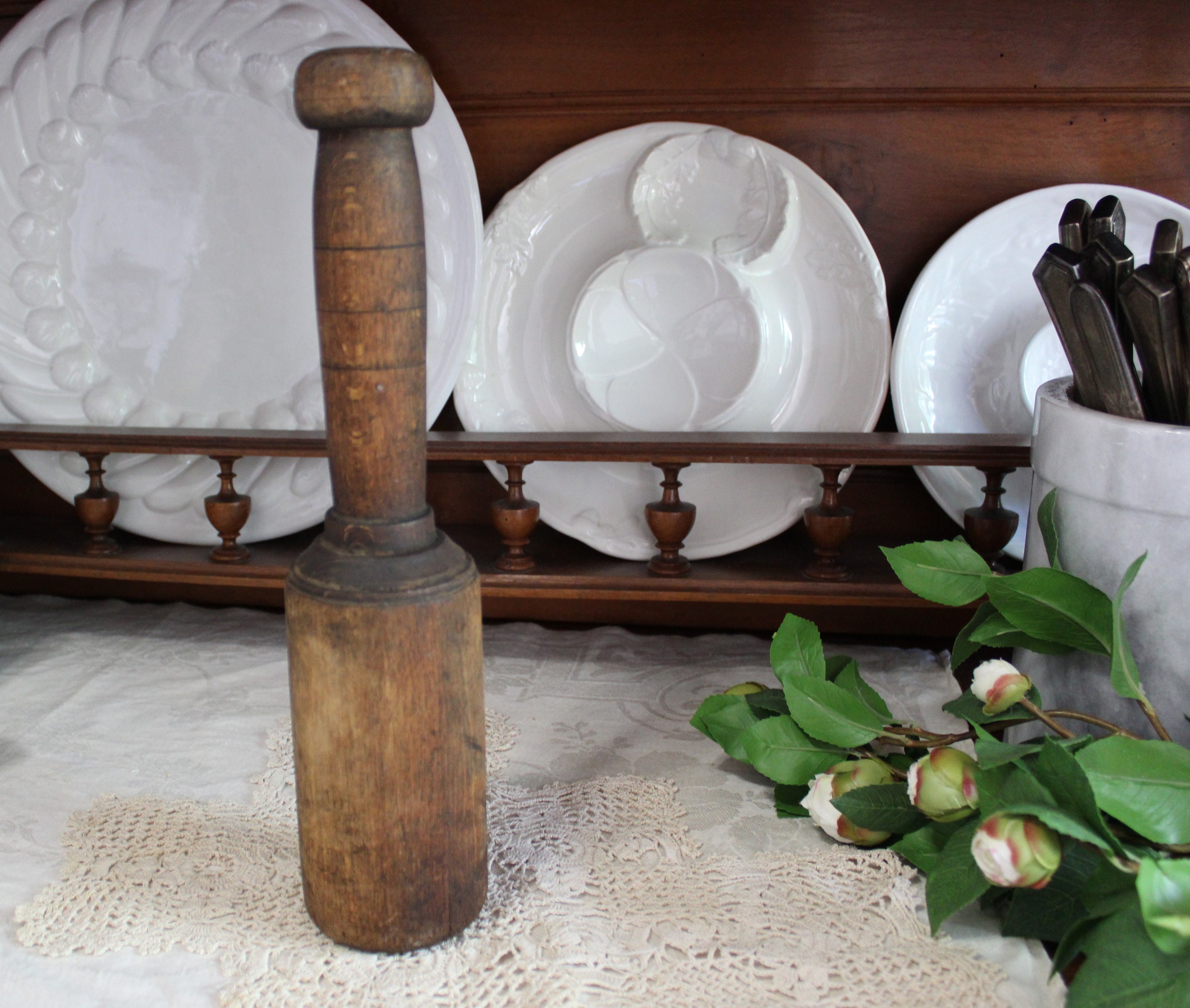 Vintage 1880 Antique LARGE Wood Mortar 12 Inches Primitive - Rustic ...