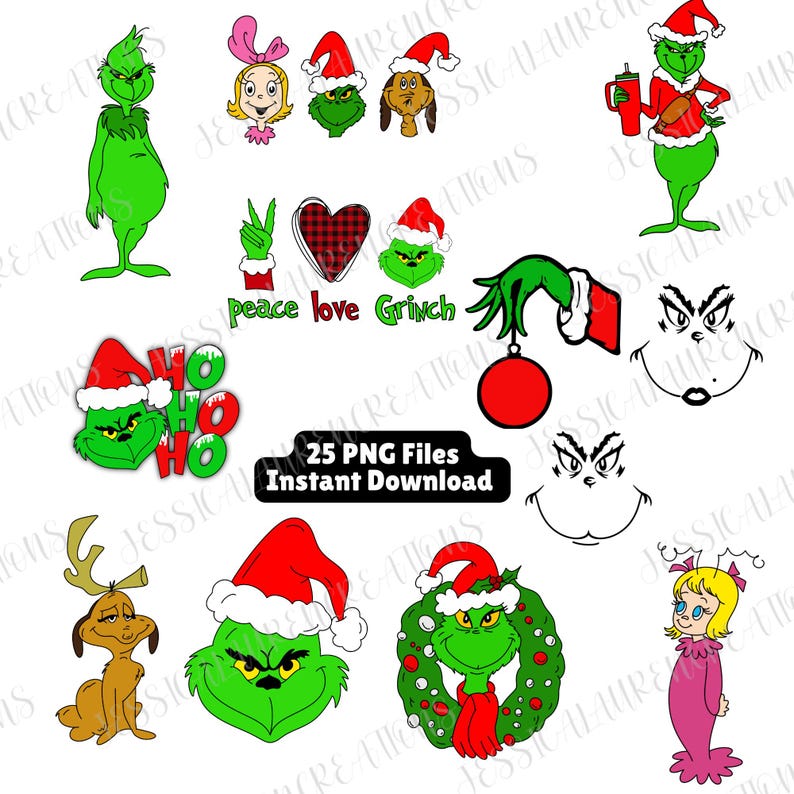 Grinch Christmas PNG Clipart, Transparent Background (digital Download ...