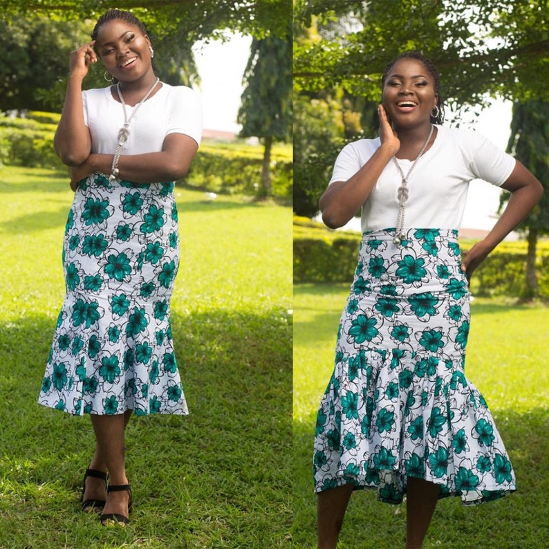 White Background With Green Flowered Design Ankara African | Etsy