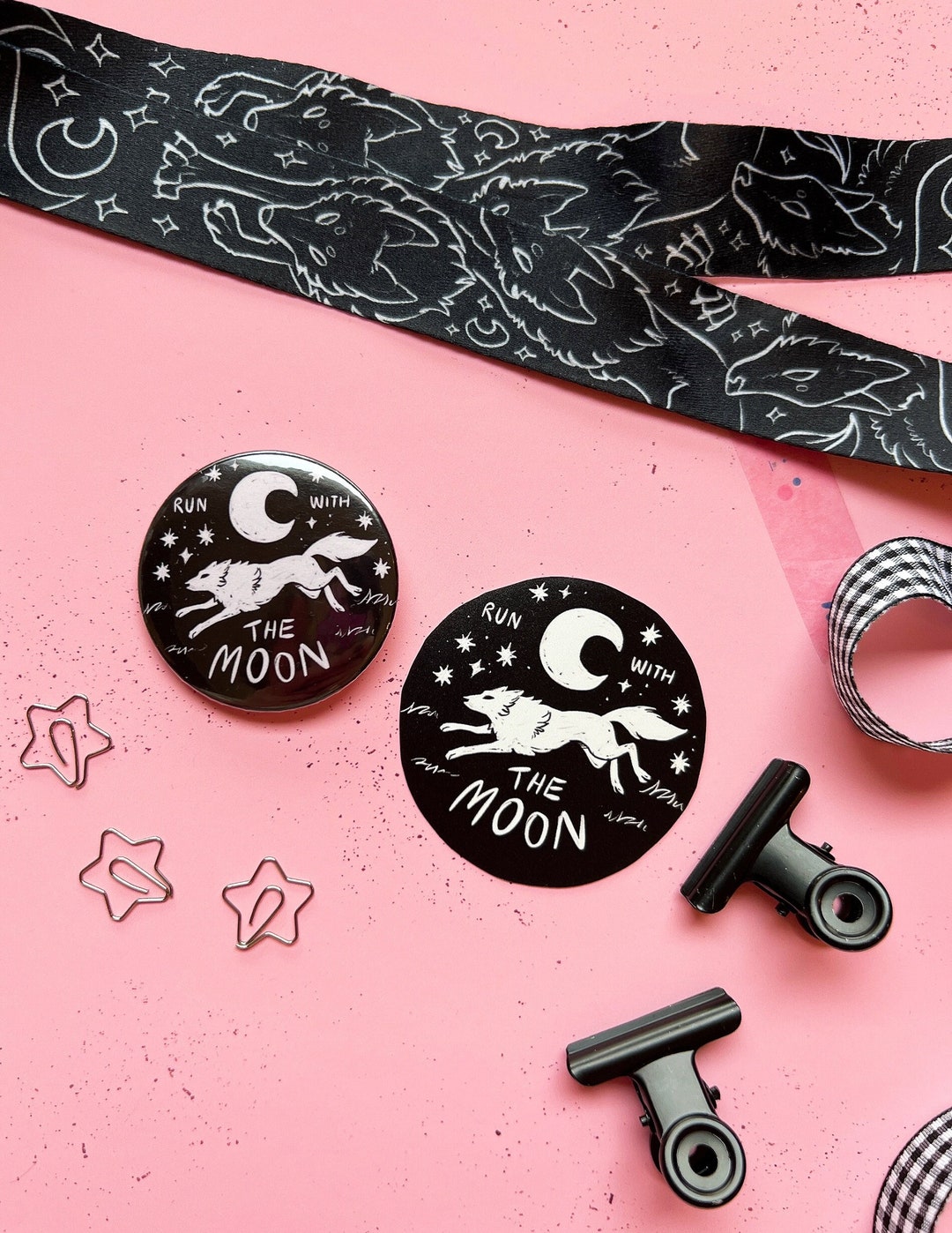 Wolf Round Badge Run With the Moon Furry Pin Werewolf Feline Canine ...