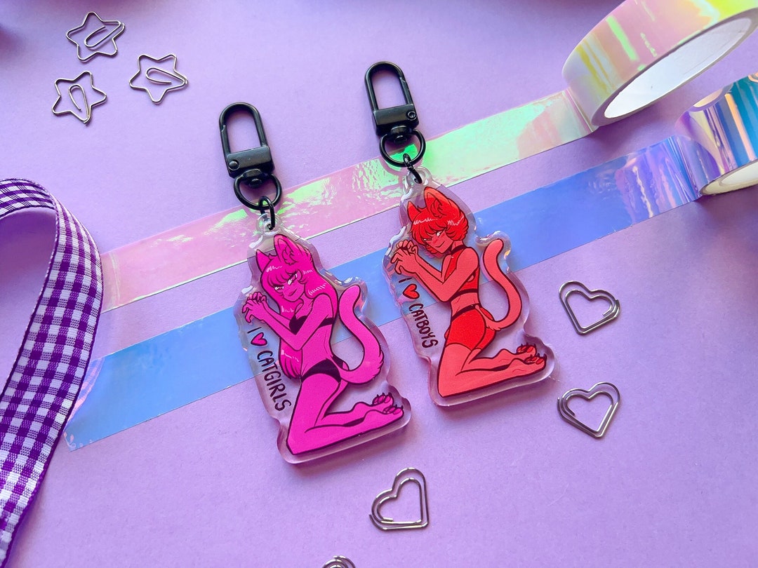 I Love Catboys or Catgirls Epoxy Keychain Yaoi Boys Love Yuri Stickers ...