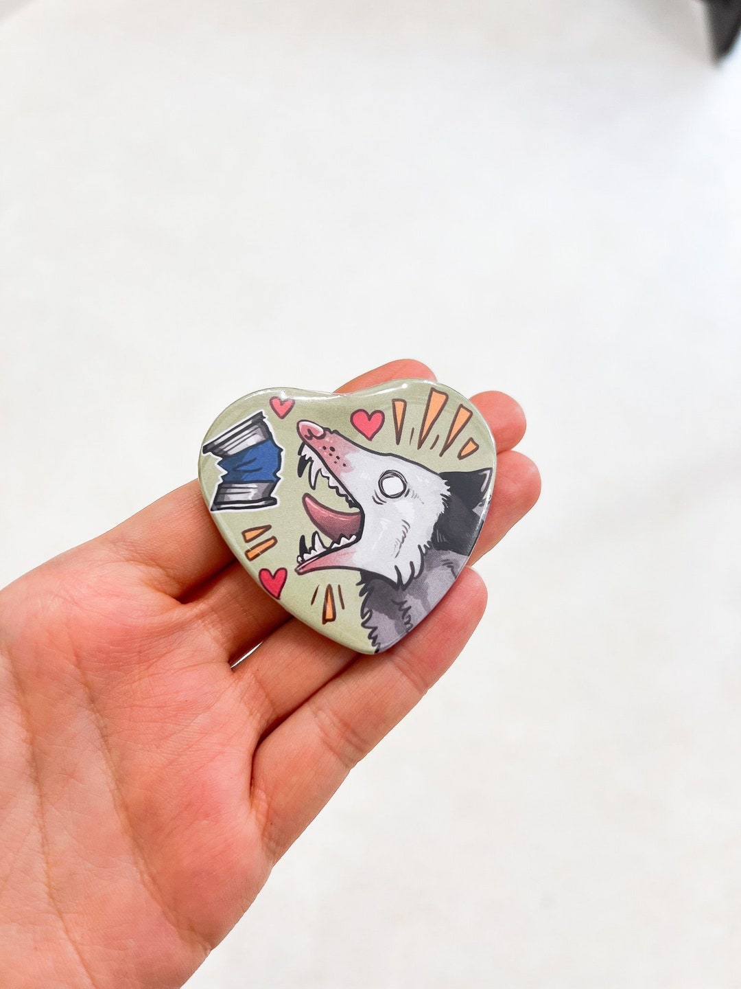 Opossum Heart Shaped Button Possum Pin Possum Possums Trash Puppy Furry ...