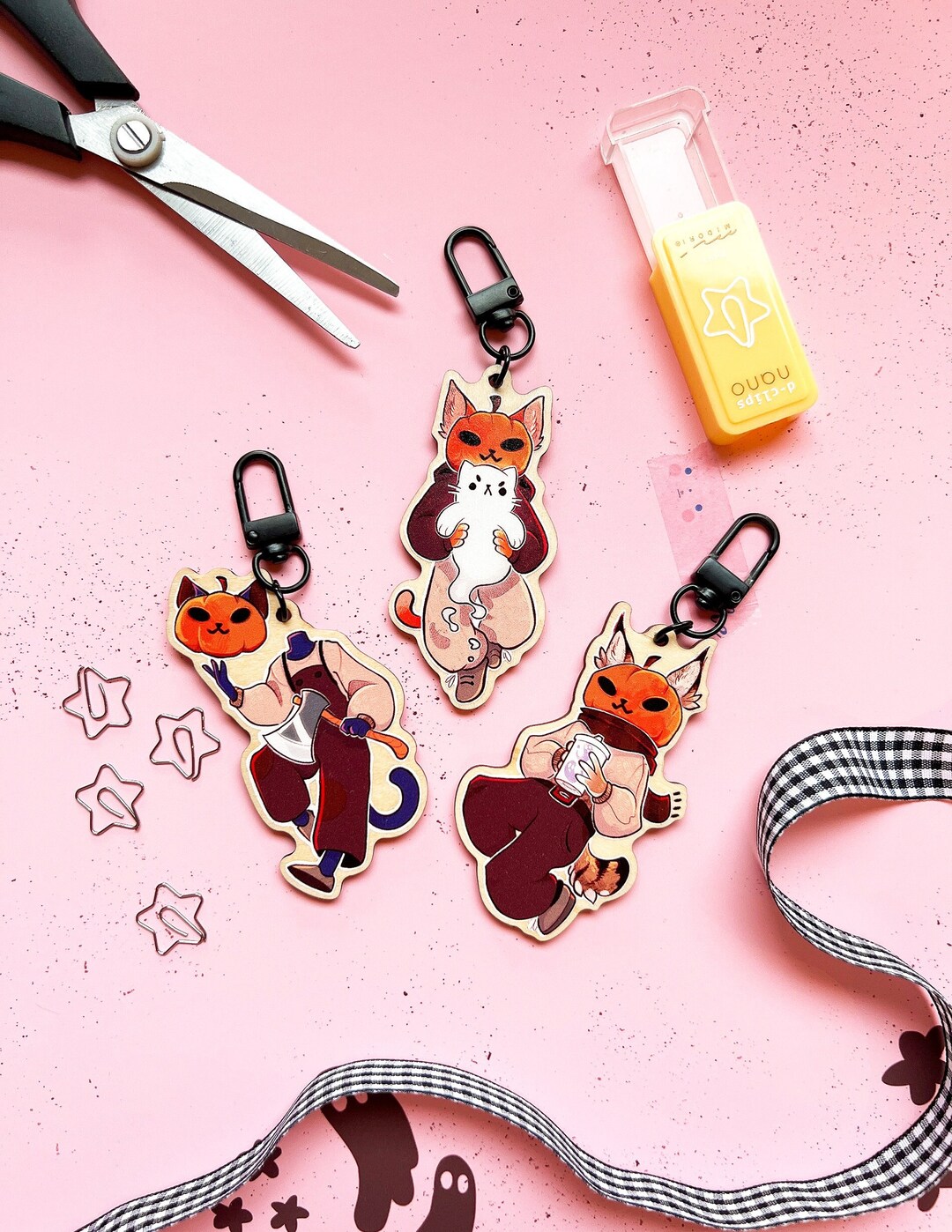 Pumpkin Head Animals - Wooden Keychains | Cat - Lynx - Feline ...
