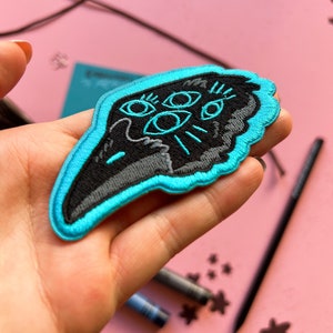 Creepy Raven Embroidered Patch | Cryptid Raven - Bird - Crow ...