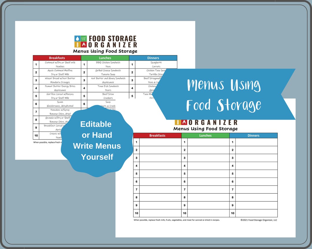Editable Printable Food Storage Menus PDF Digital Download - Etsy UK