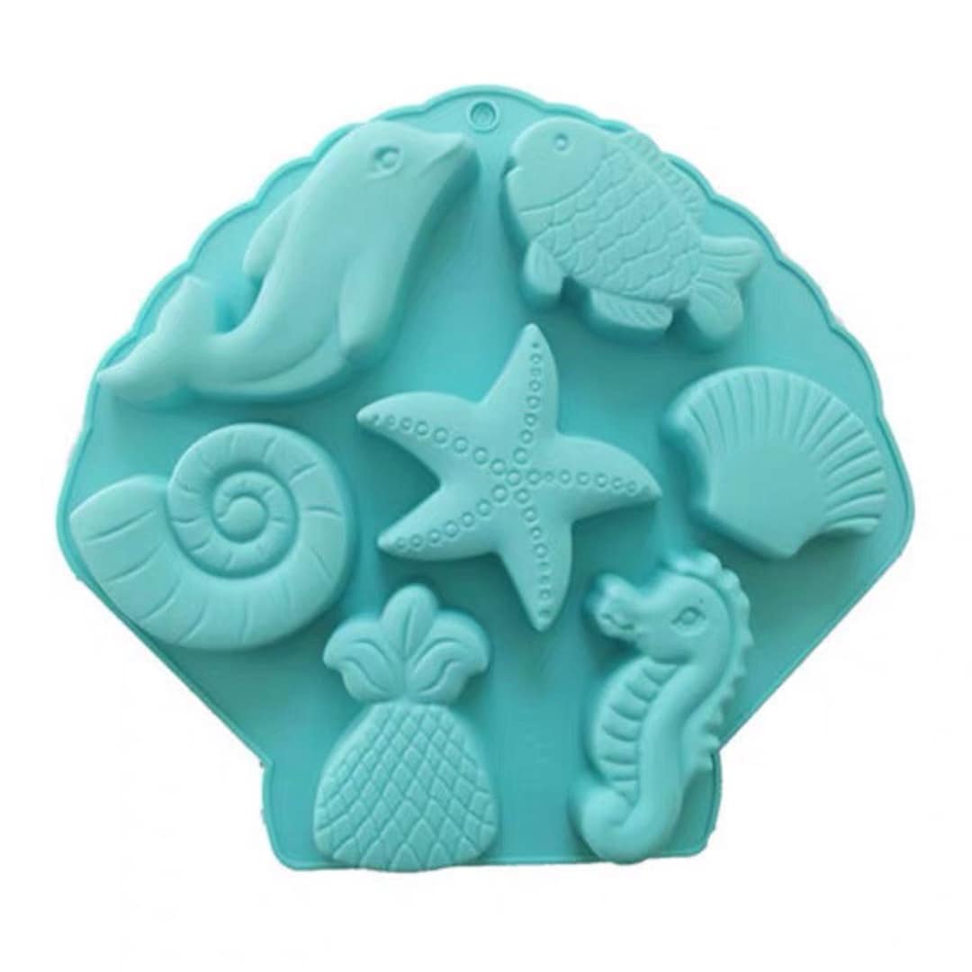 Seashell Silicone Soap Mold - 7 Cavities - Fish Mold Seahorse Mold ...