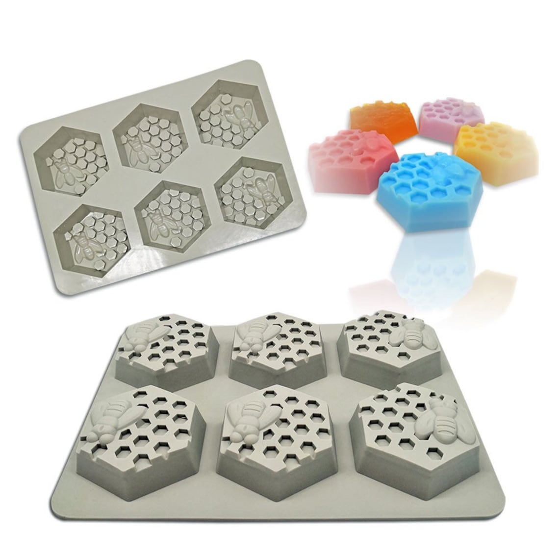 Bee on Honeycomb Silicone Mold- 6 Cavities - Bee Mold Silicone Molds ...