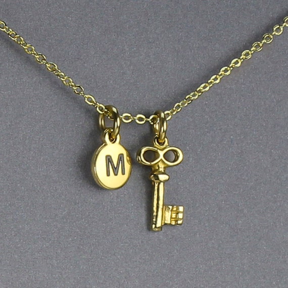 Gold Key layering Necklace Skeleton Key Pendant Personalized | Etsy