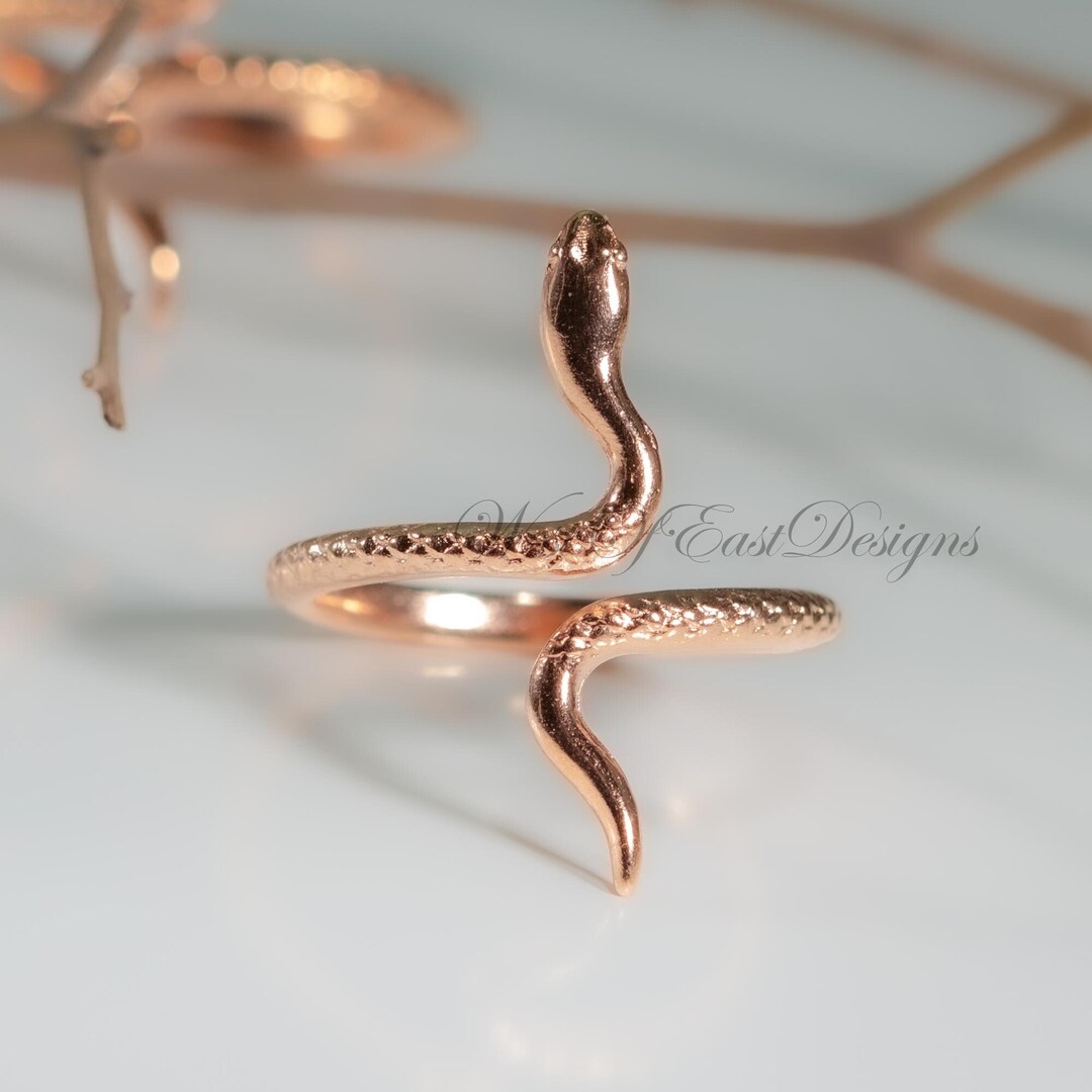 Rose Gold Snake Ring, Serpent Band, Adjustable, Pinky, Delicate, Gothic ...