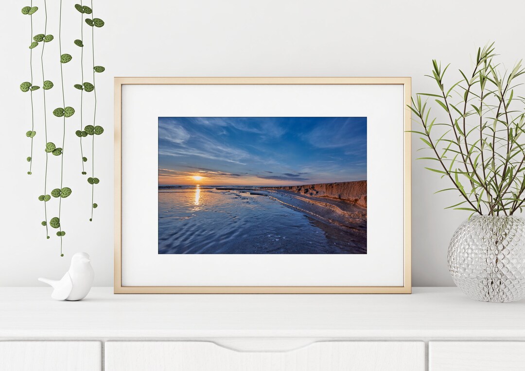 North Sea Fire, Tideway in the Light of the Evening Sun, Wadden Sea ...