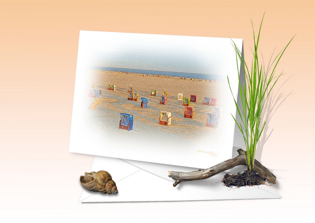 Beach Chairs, Greetings Card, Art Print, Digital Watercolor - Etsy