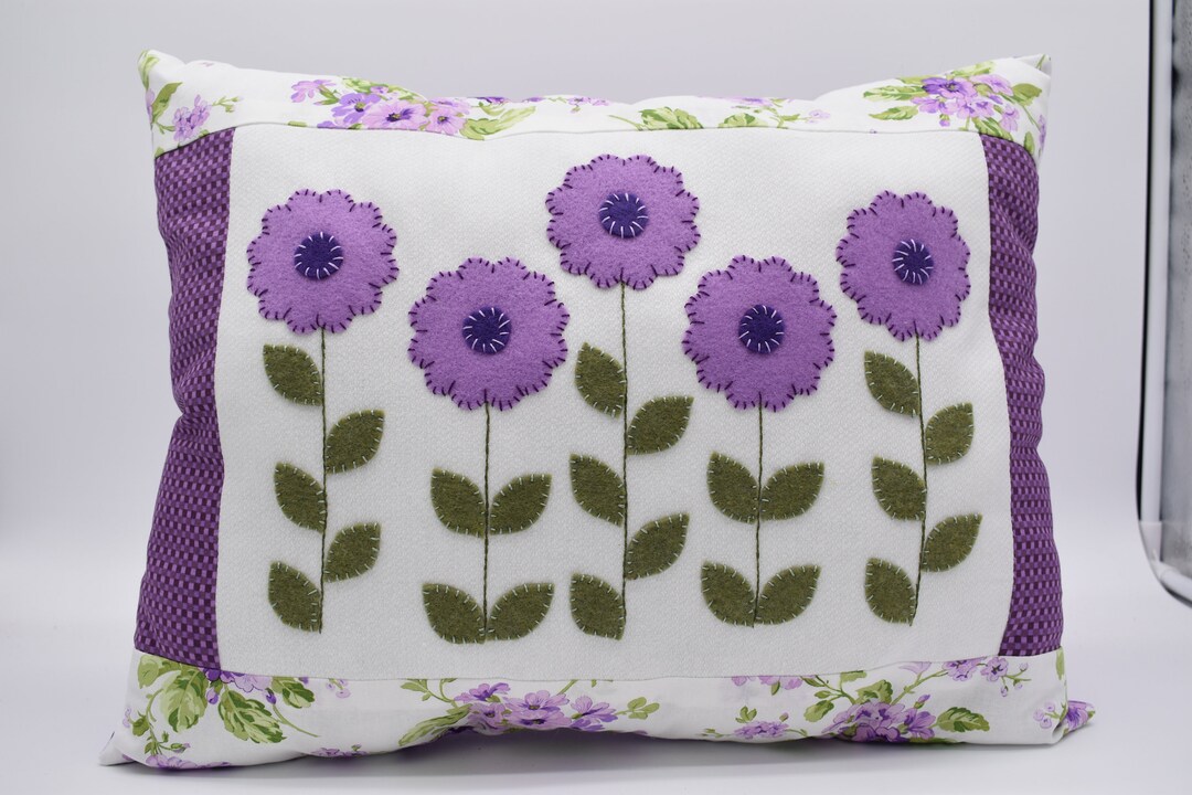 Purple Flower Felt Applique Spring Pillow - Etsy
