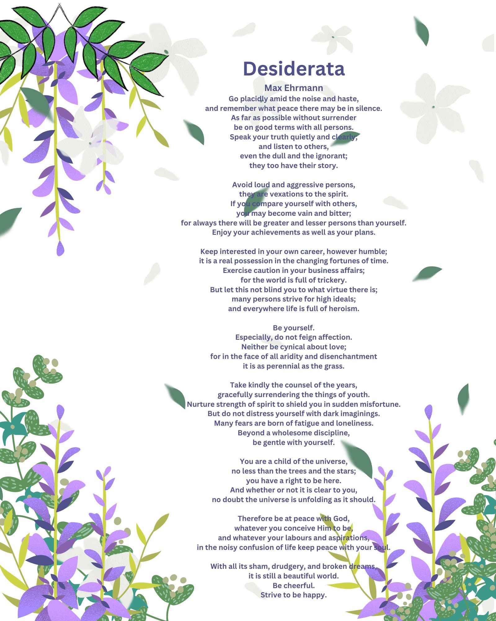 Desiderata Poem / Max Ehrmann Poem. Motivation | Inspiration | Print ...