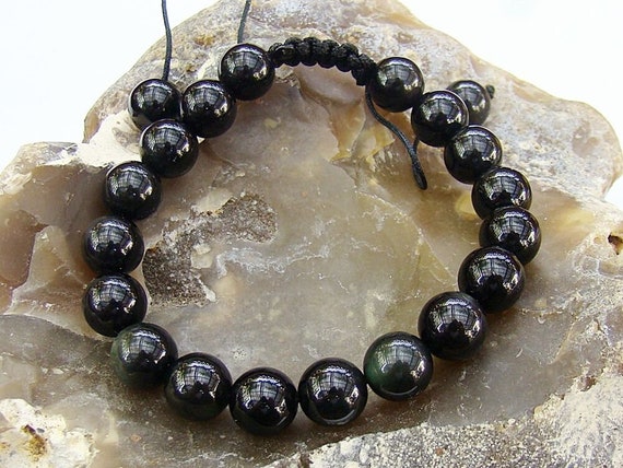 Natural Gemstone beaded bracelet all 10mm Black Obsidian beads