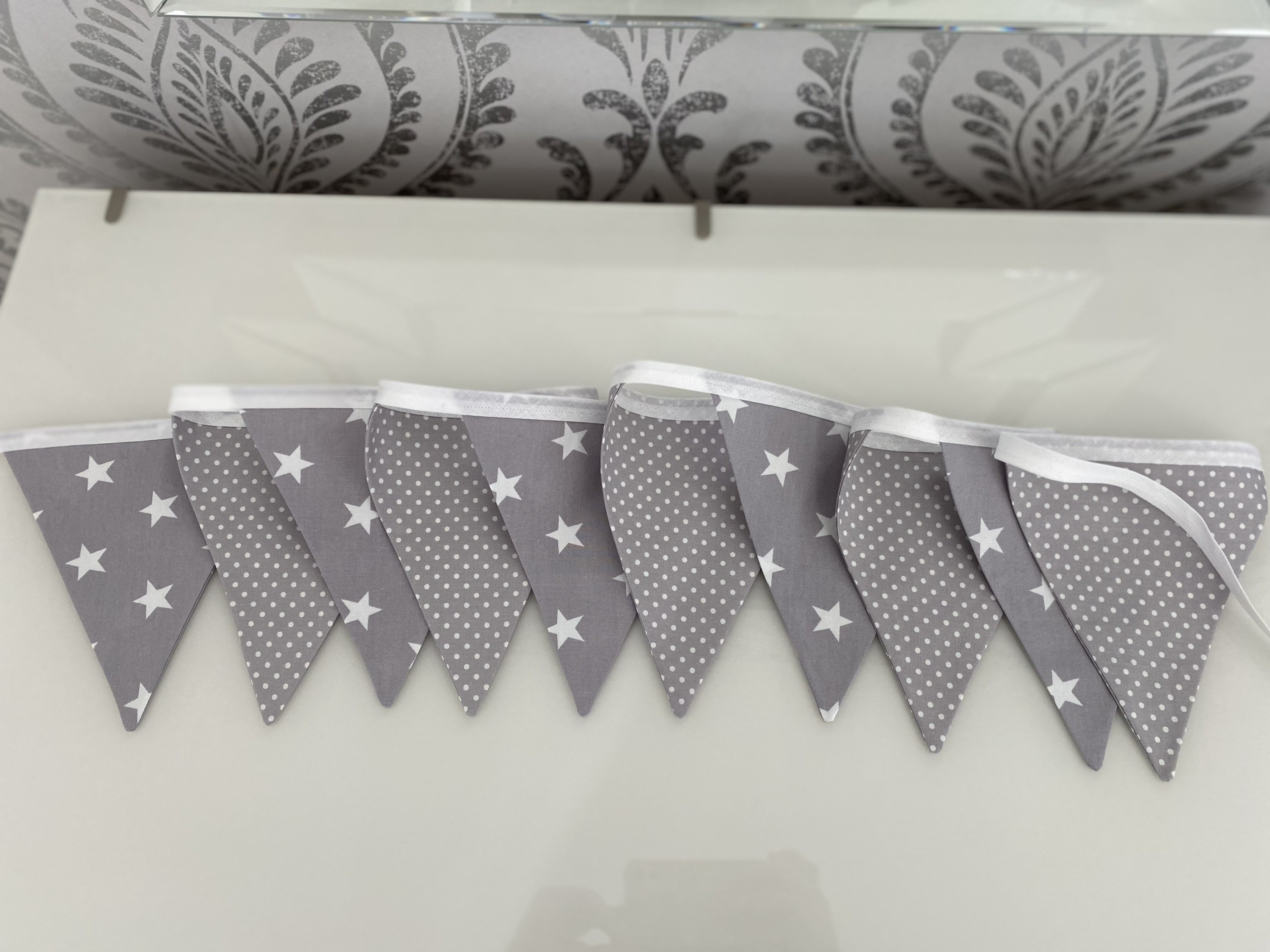 Star print bunting decoration flags polka dot pink grey white | Etsy