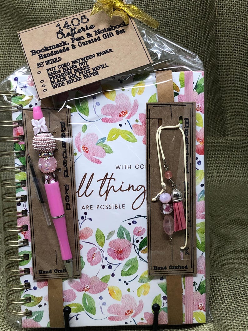 Pen, Bookmark & Notebook Set Handmade With God All Things Are Possible ...