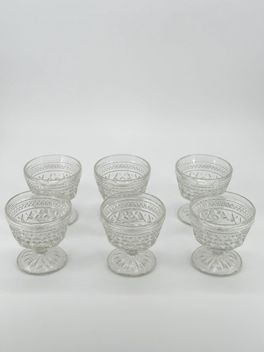 6 Vintage Anchor Hocking Wexford Diamond Cut Glass Champagne/dessert ...