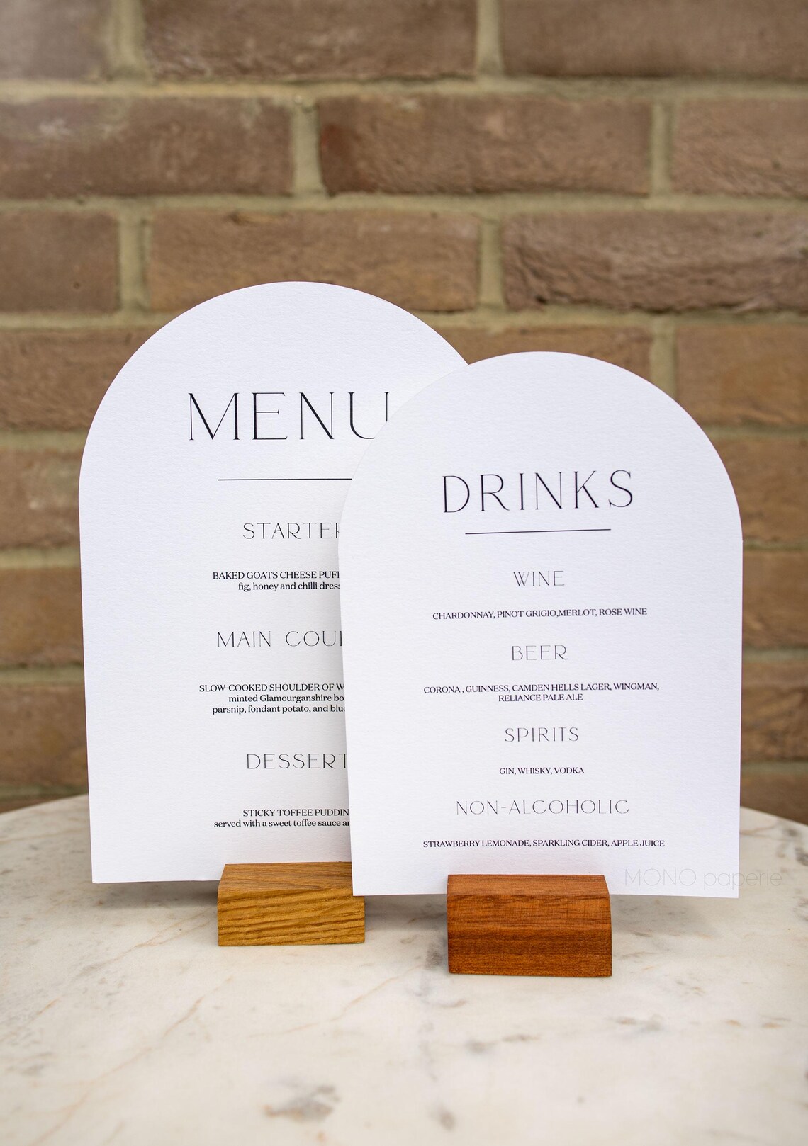Modern Arched Wedding Table Menus, Personalised Table Menus, Minimal ...