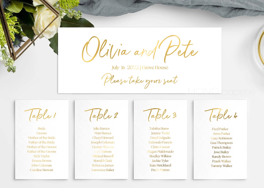 Gold Foil Seating Plan, Wedding Seating Plan, Party Table Plan - Etsy UK