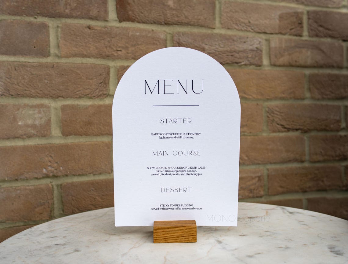 Modern Arched Wedding Table Menus, Personalised Table Menus, Minimal ...