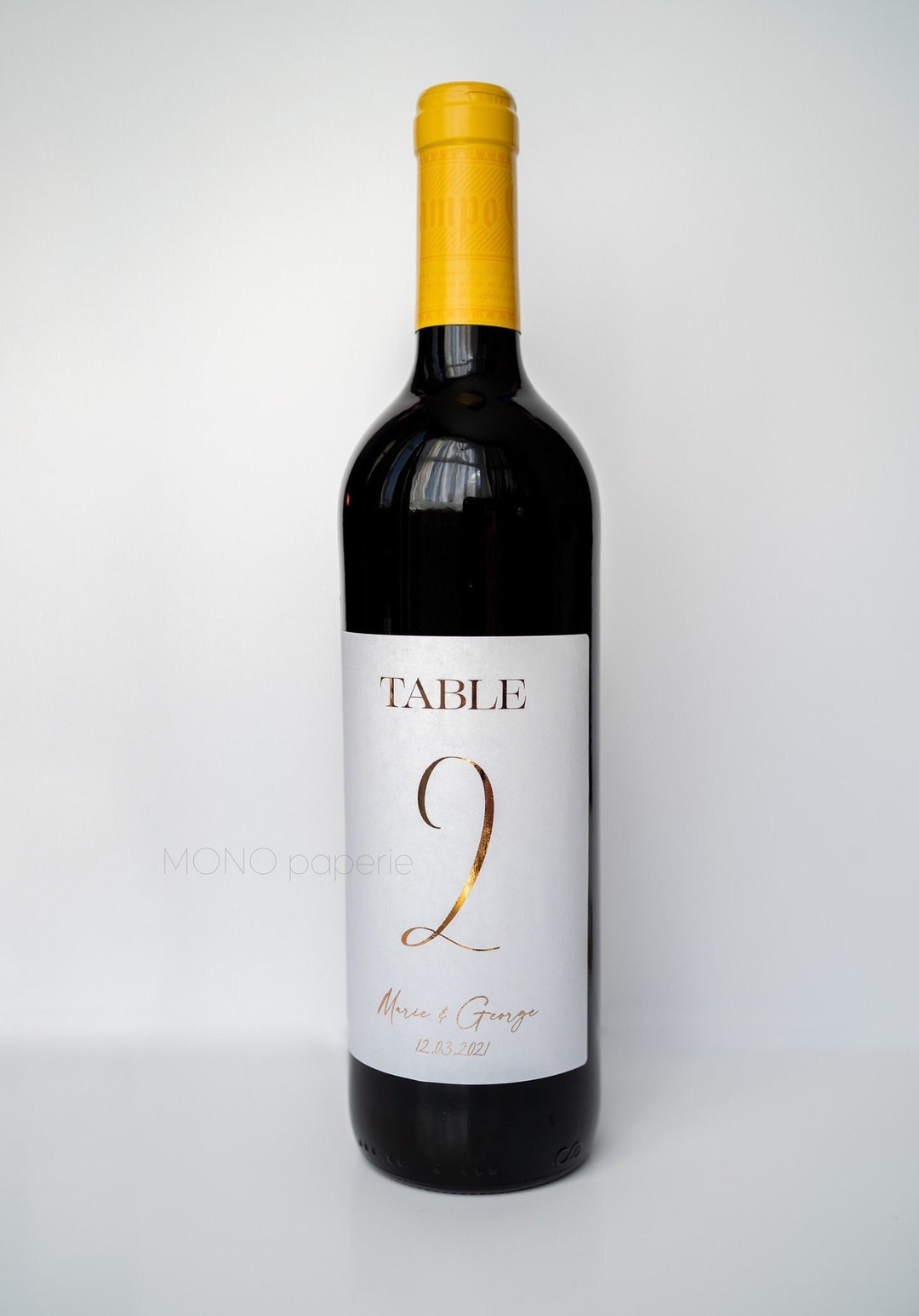 Gold Foil Table Number Labels, Personalised Wine Bottle Label, Dinner ...