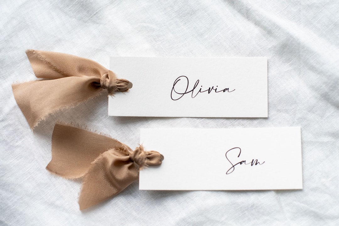 Modern Mocha Silk Ribbon Place Card - Etsy UK