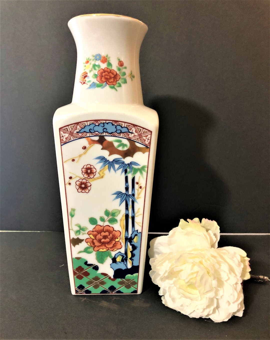 Artmark Floral Vase: Japanese Porcelain With Bamboo and Flowers - Etsy