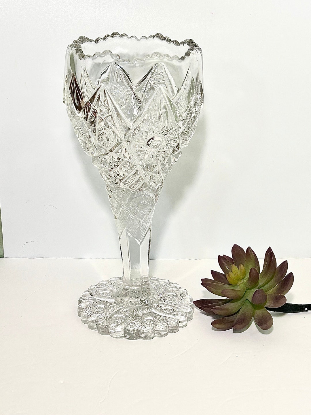 Vintage Crystal Vase, Mid-century Glass, Crystal Vase for Flowers, 20 ...