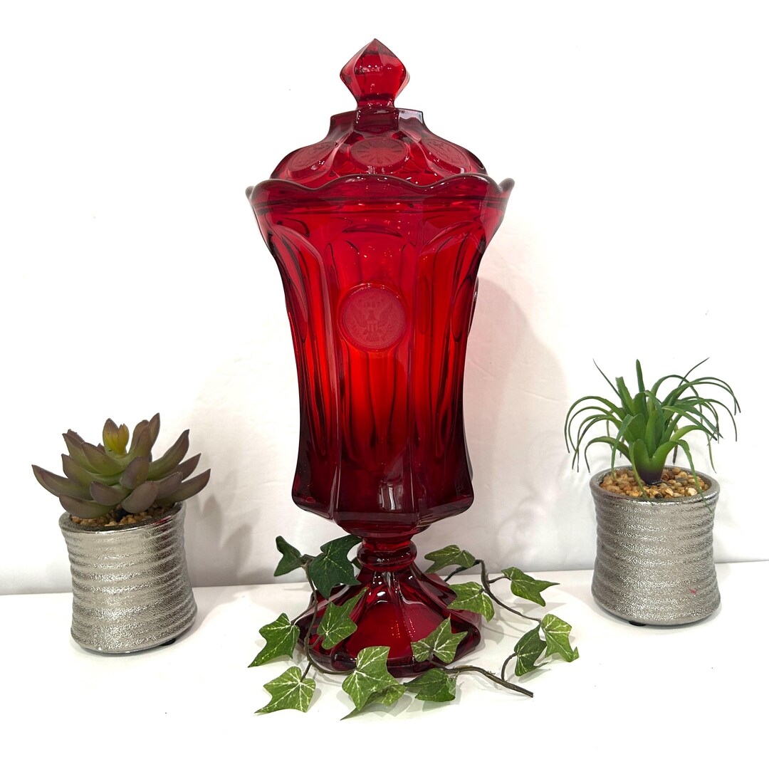 Fostoria Coin Glass Ruby Footed Urn Lidded - Etsy