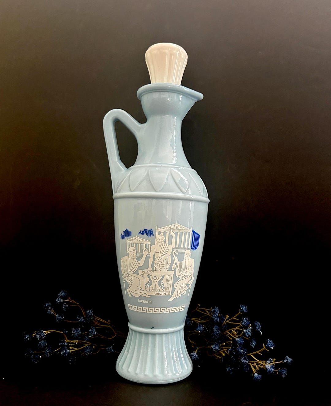 Jim Beam Decanter, Blue Milk Glass: Greek Scene Barware - Etsy