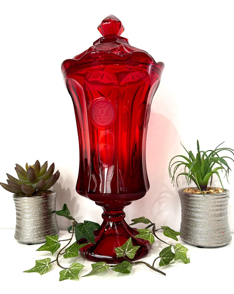 Fostoria Coin Glass Ruby Footed Urn Lidded - Etsy