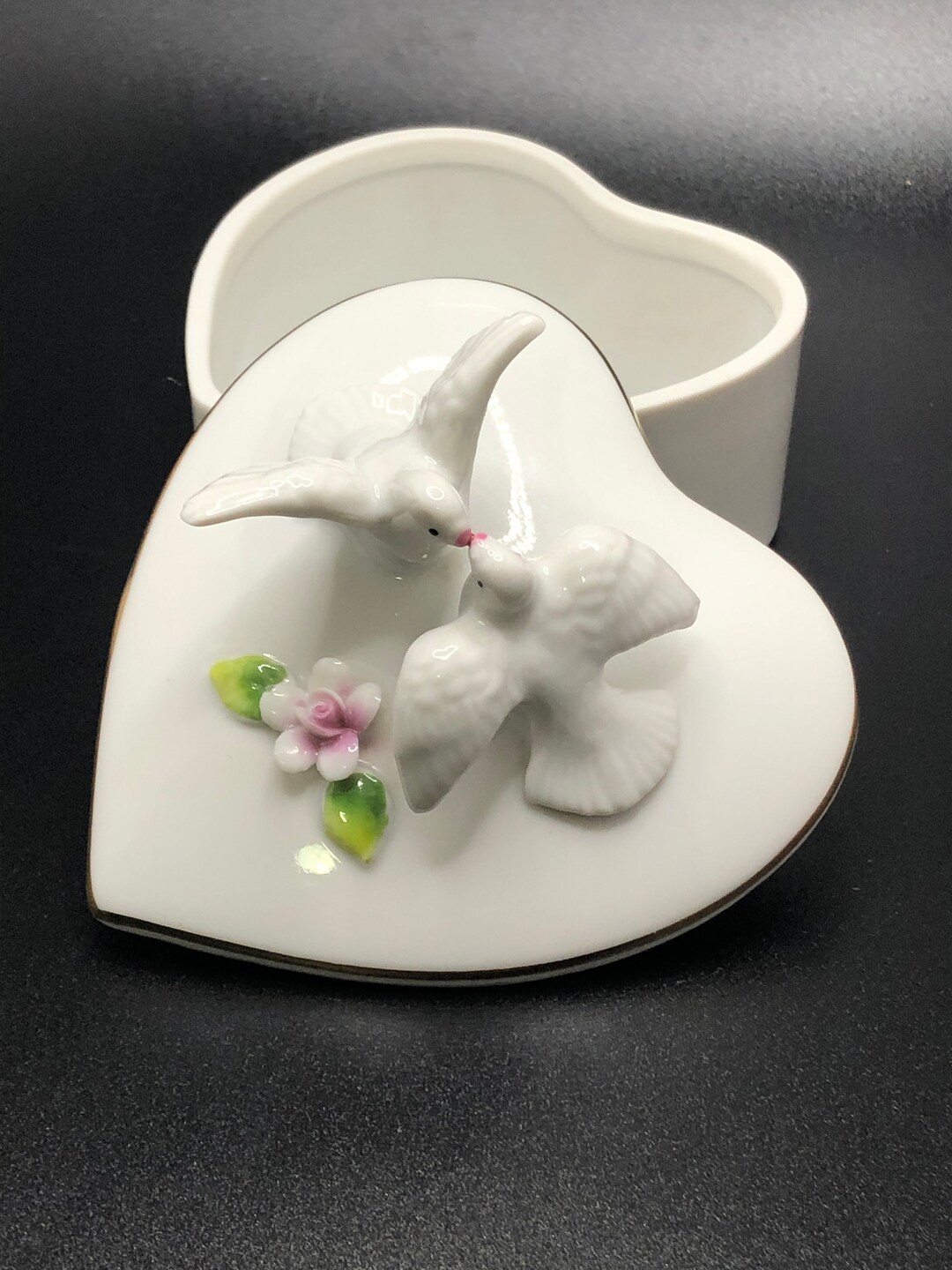 Shafford Porcelain Trinket Box: Heart-shaped Jewelry Dish With Doves - Etsy