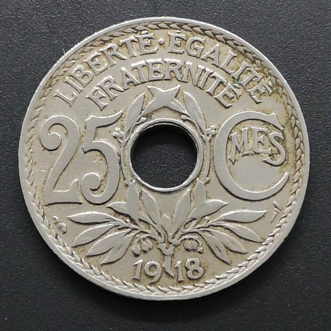 French Currency 1918 25 Centimes Lindauer Ununderlined, Cupronickel - Etsy
