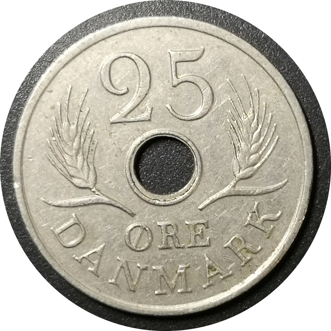 1967 Coin Denmark 25 øre Frederik IX Type With Hole KM855 - Etsy