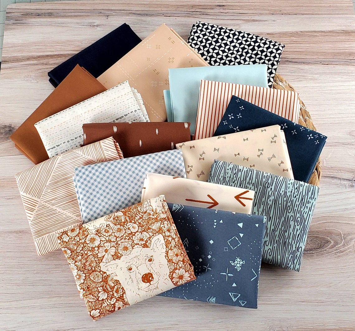 Curated Fat Quarter or Half Yard Pathfinder 16 Fabrics in Blue, Sienna ...