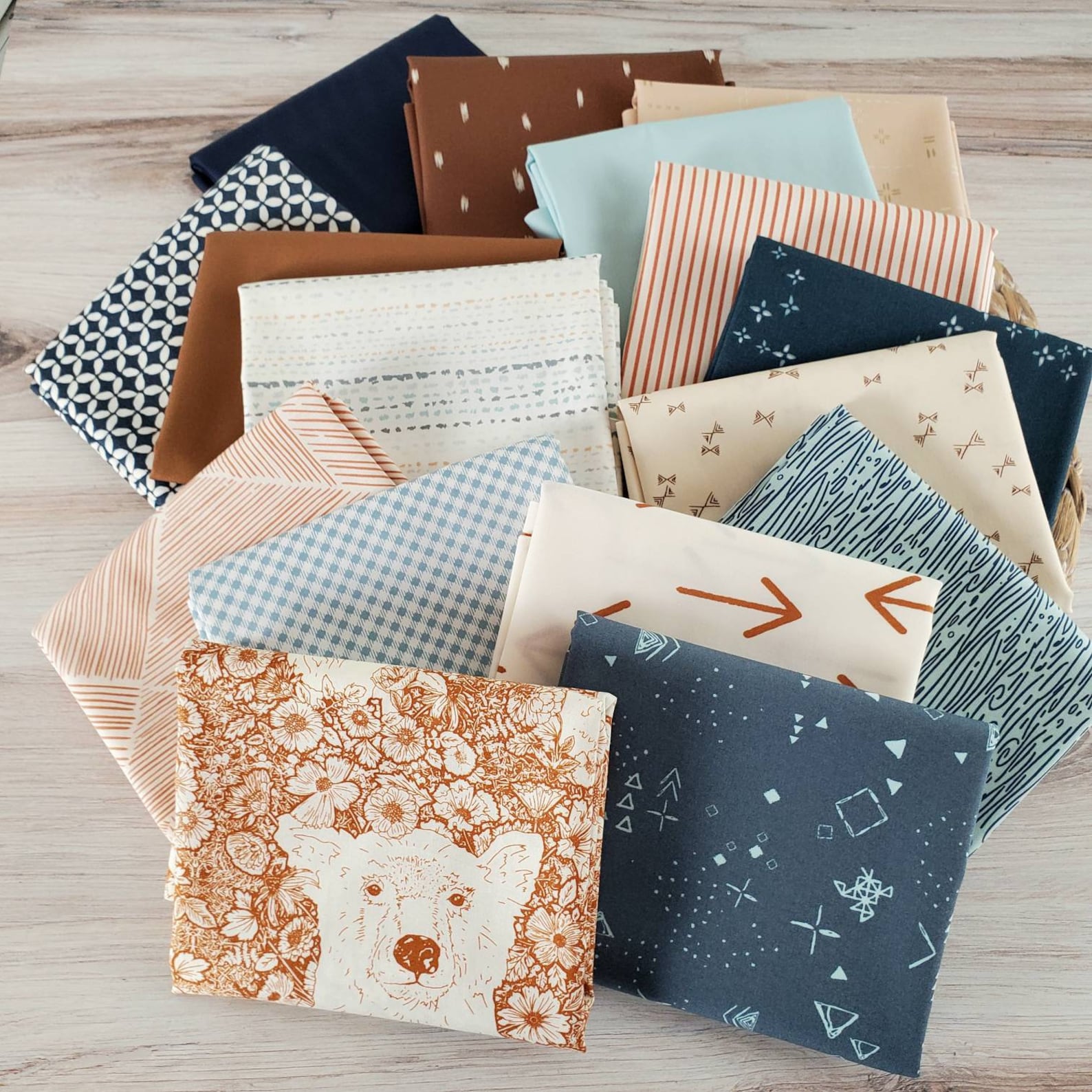 Curated Fat Quarter or Half Yard Pathfinder 16 Fabrics in Blue, Sienna ...