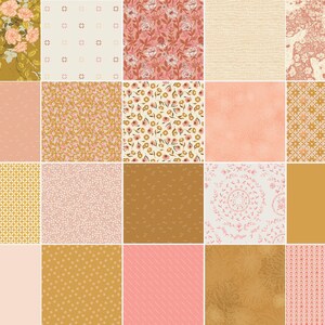 Prim and Roses 20 Fat Quarter Bundle of Peachy Pinks, Yellow, Golds and ...