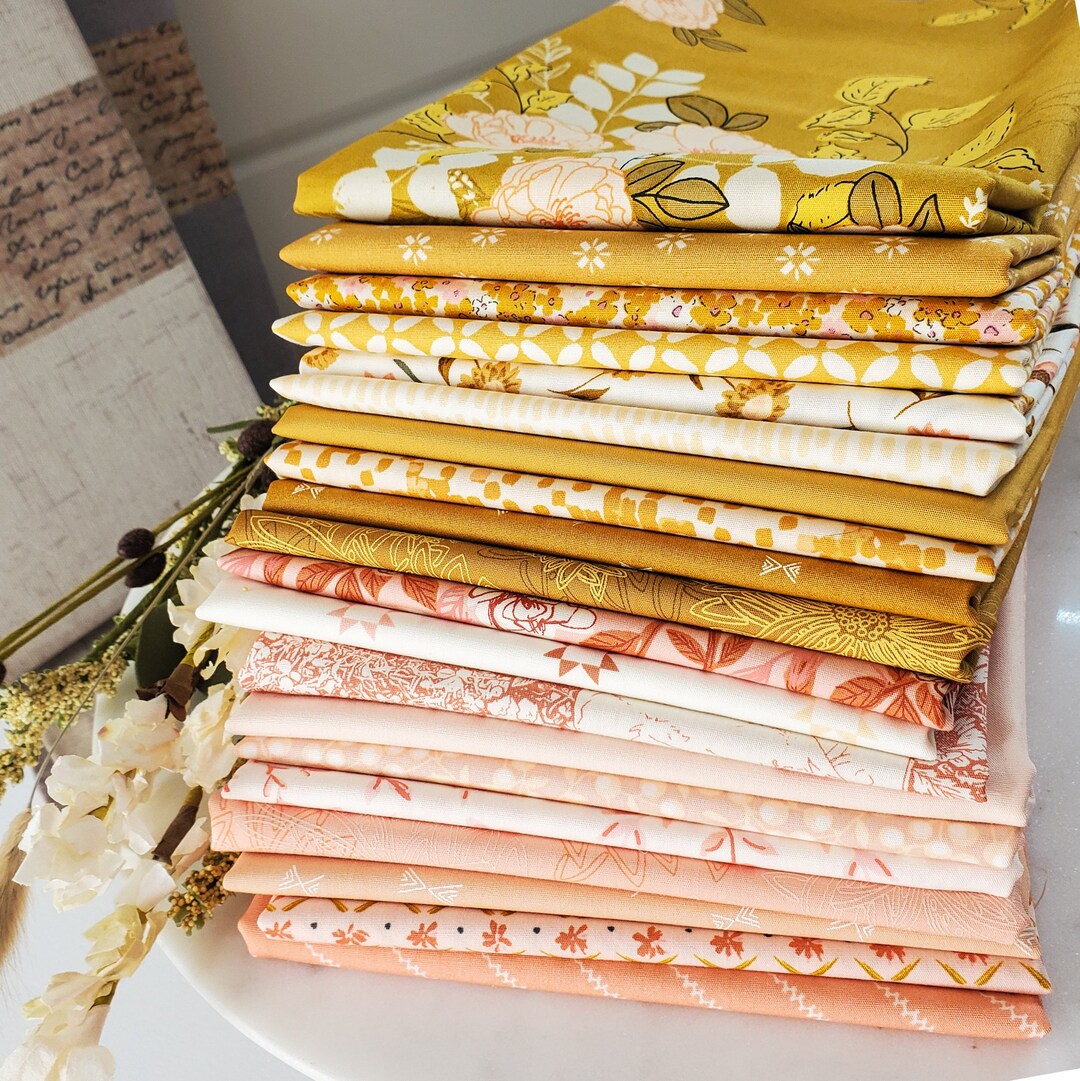 Prim and Roses 20 Fat Quarter Bundle of Peachy Pinks, Yellow, Golds and ...