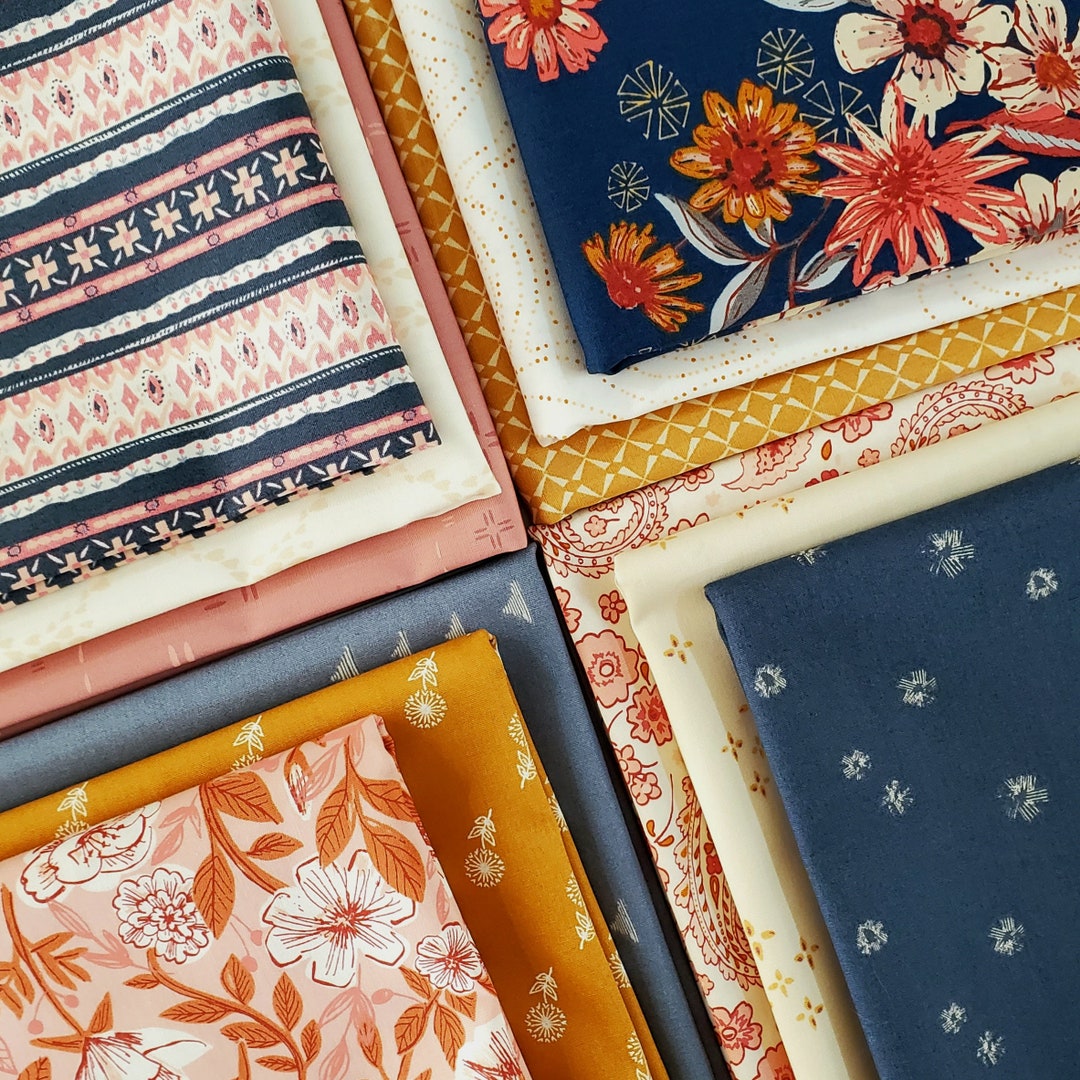 Curated Fat Quarter Bundle Art Gallery Bundle Blue, Rose Pinks and Gold ...