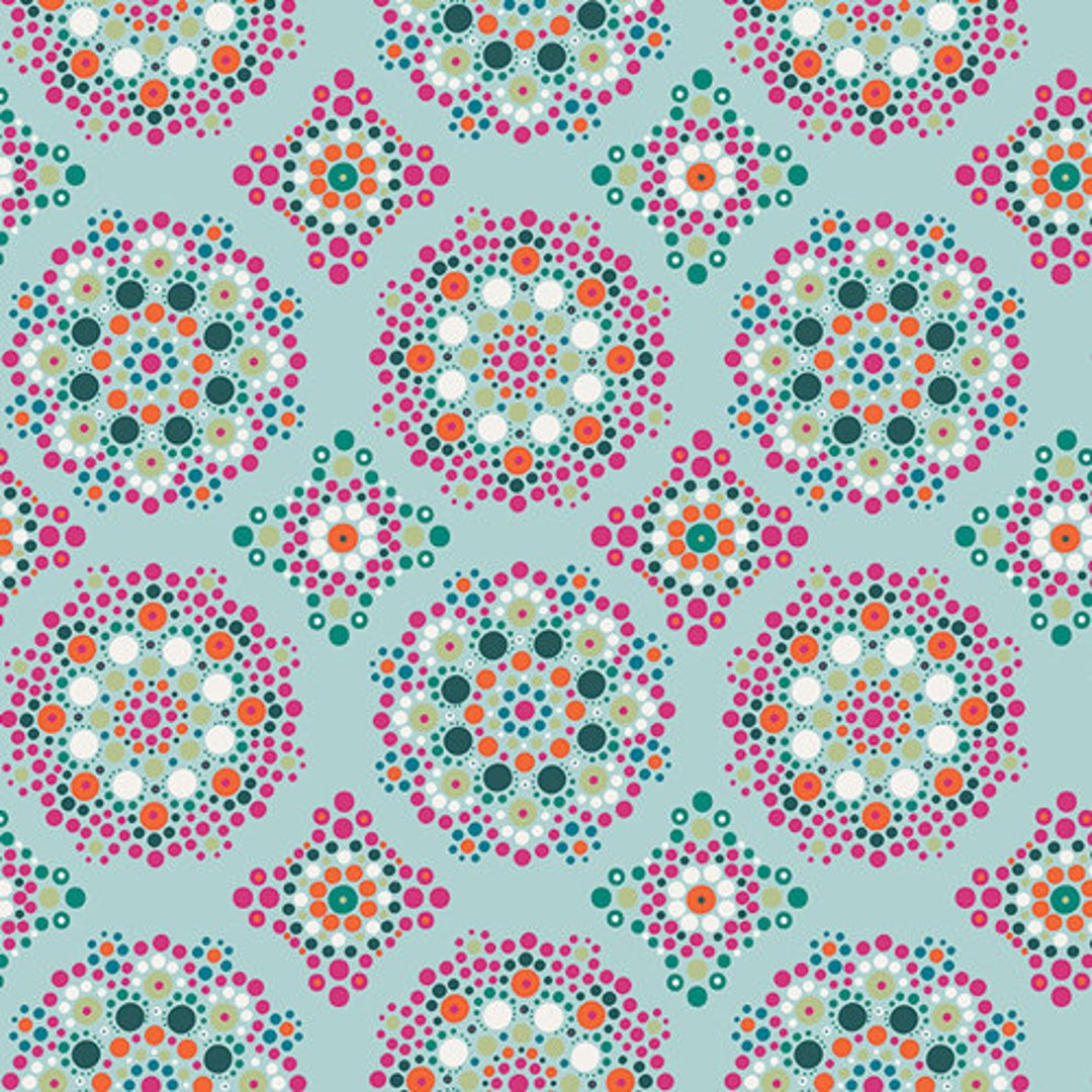 Mandala Drops Quilt Fabric | Art Gallery Fabrics Teal Mint Pink - Etsy