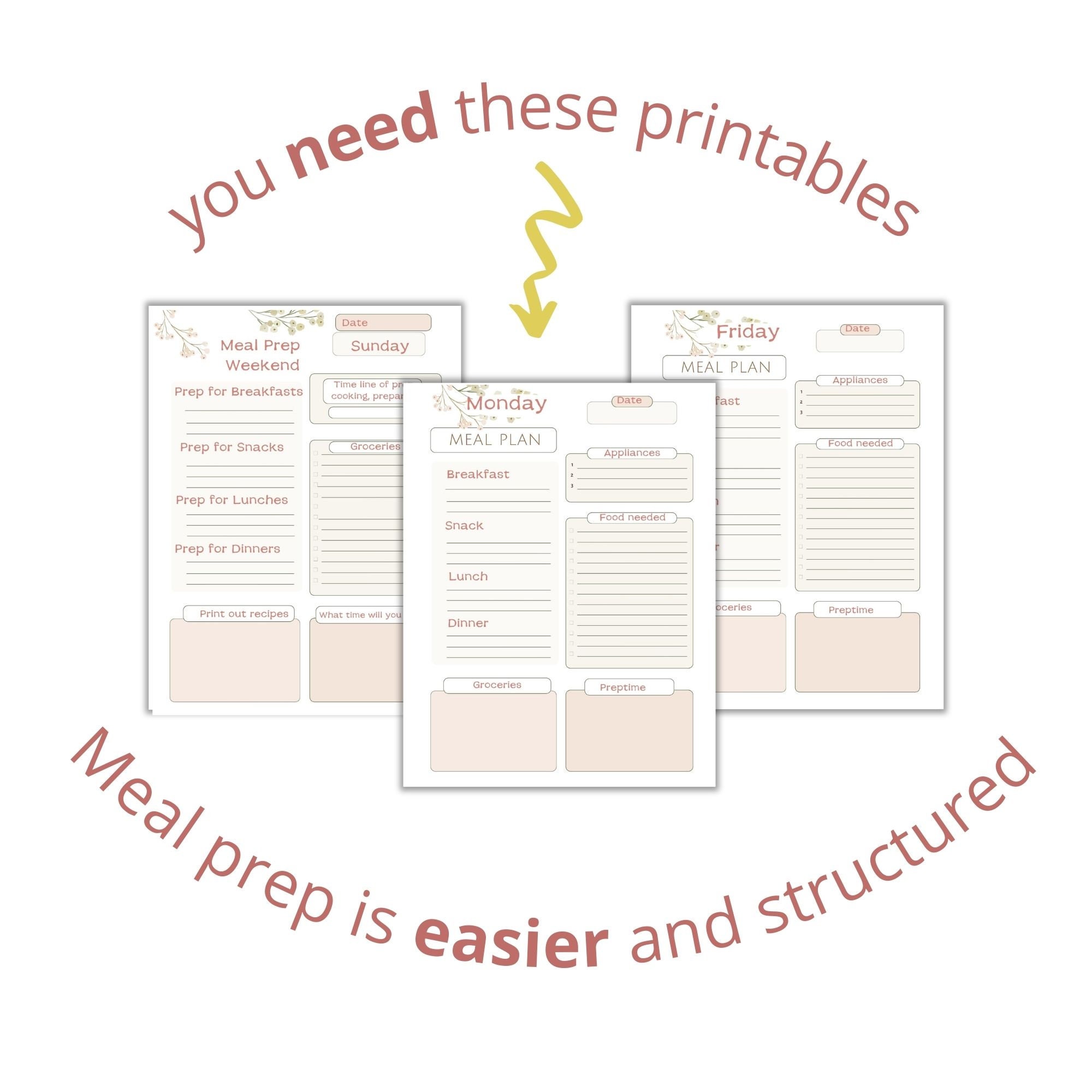 Meal Prep Planner Daily Weekly Printable Grocery List - Etsy