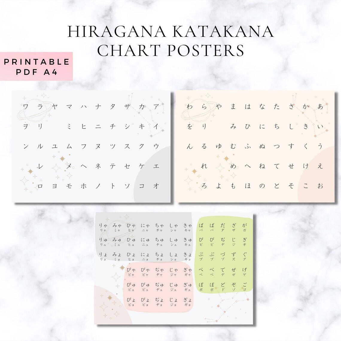 Japanese Hiragana Katakana Chart, Printable, Hiragana Practice Katakana ...