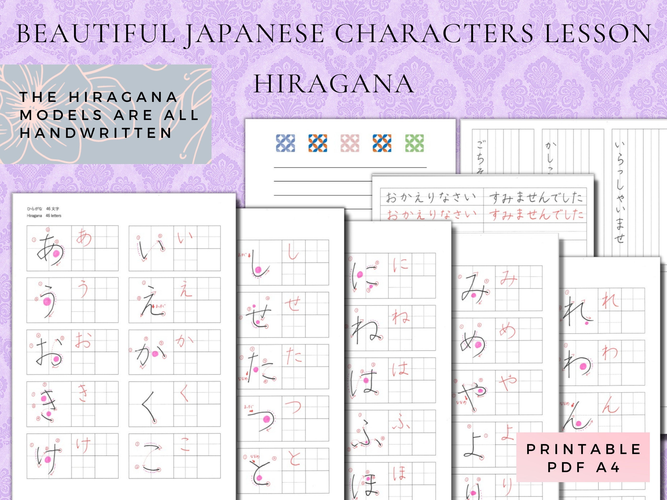 Japanese Hiragana Characters Writing Practice for Beautiful - Etsy