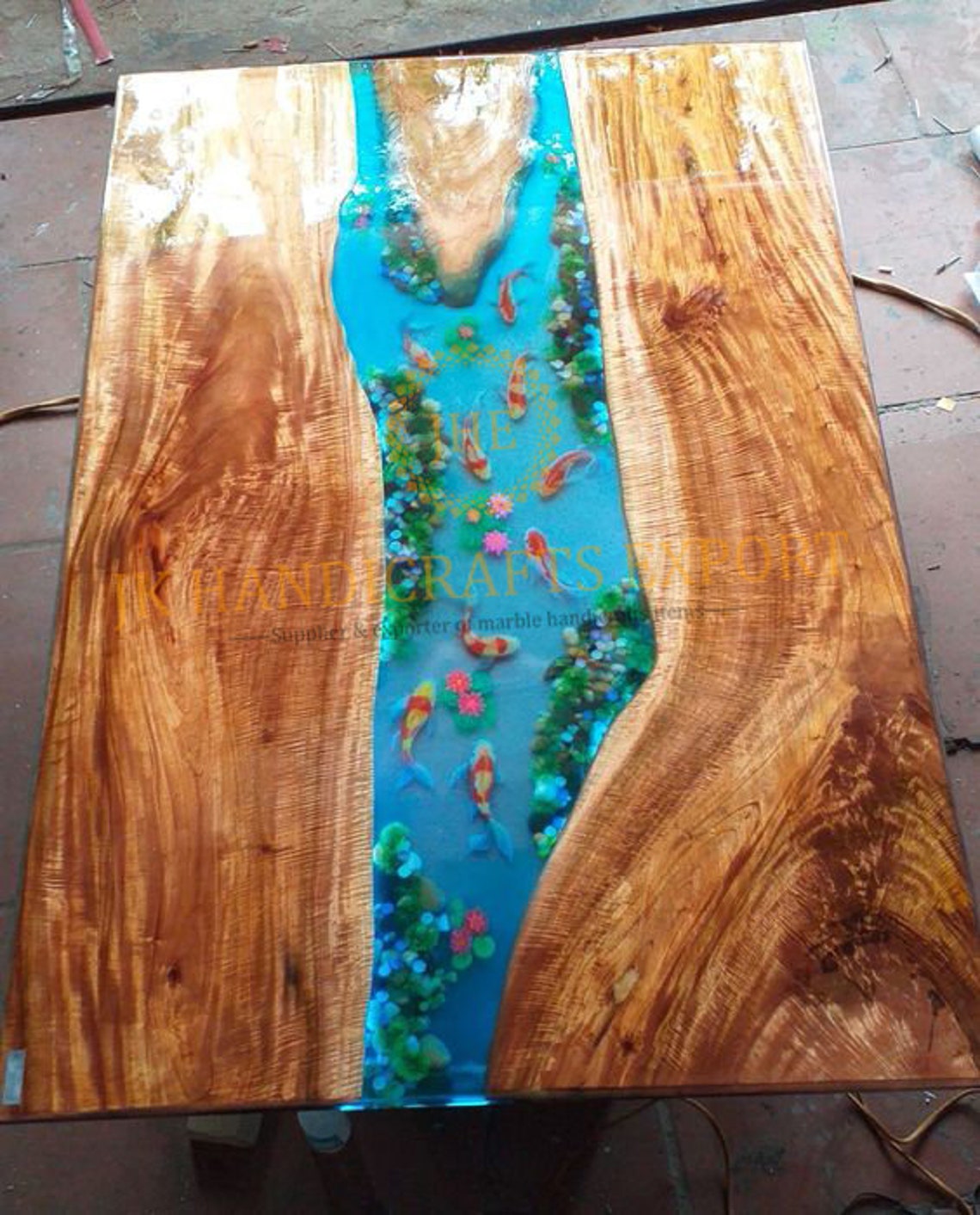 NEW Epoxy Sea Beach With Golden Fishes , Dining, Sofa, Center Table Top ...