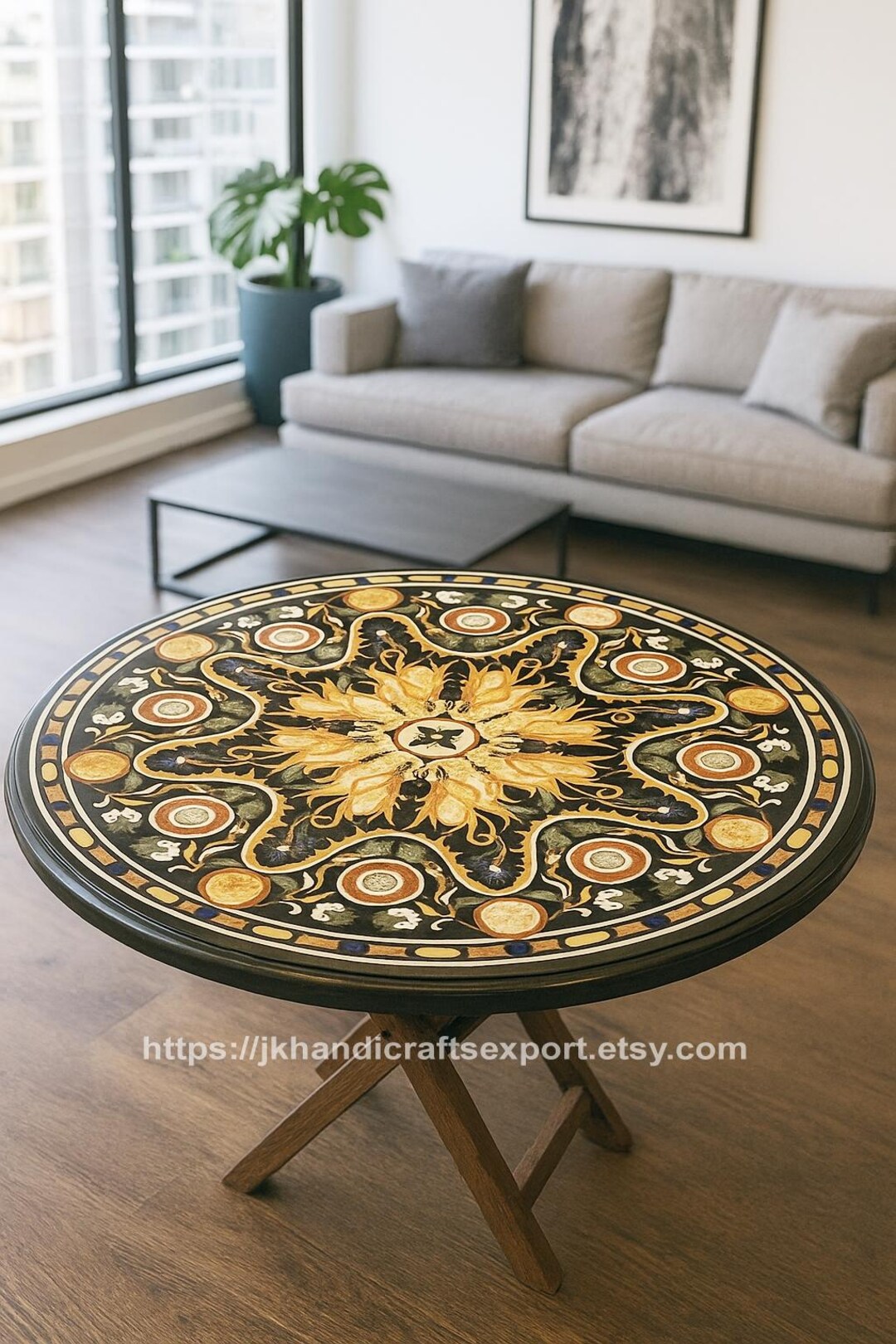Handmade Pietra Dura Inlay Round Table Top Marble Inlay Floral Artwork ...