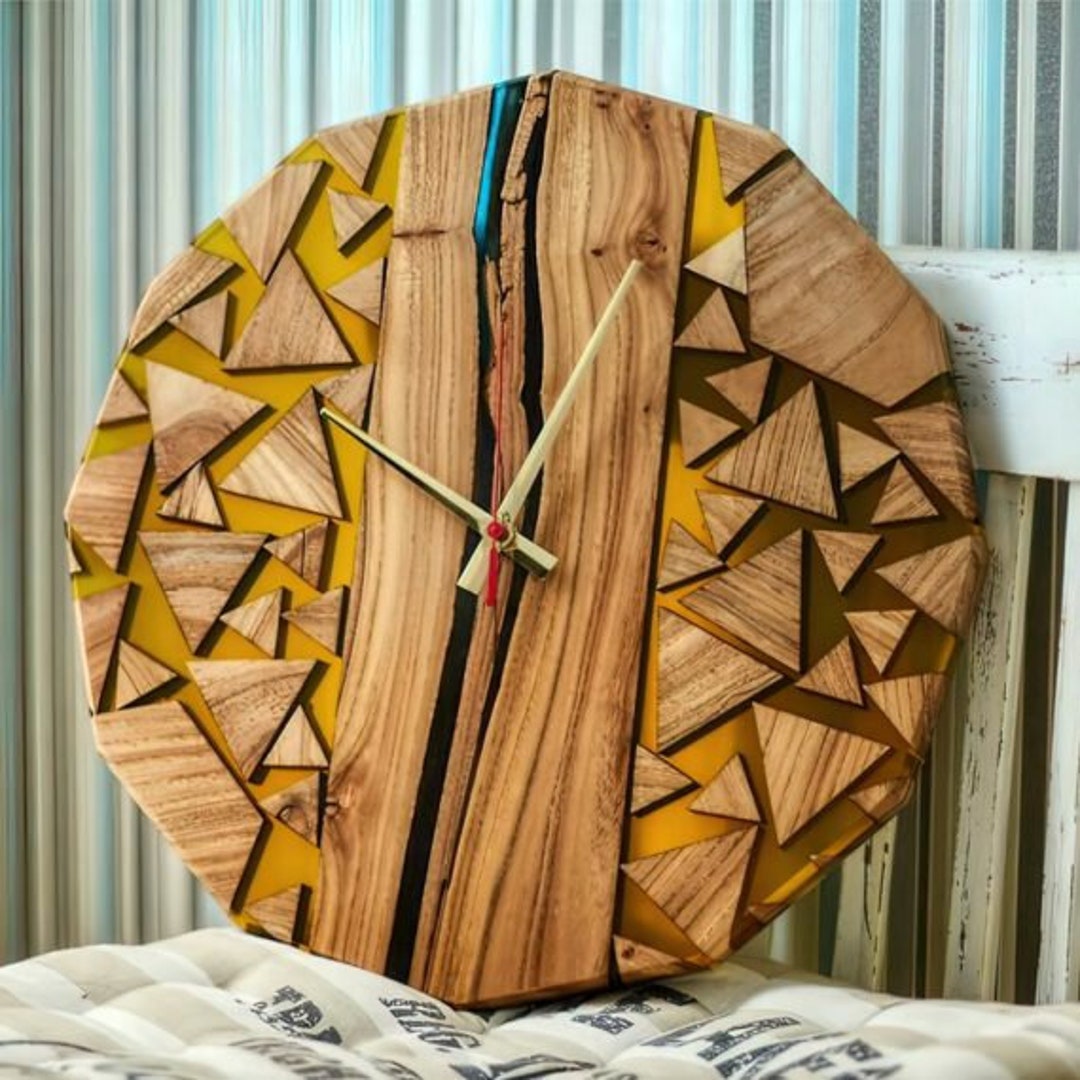 Resin & Acacia Wood Wall Clock, Colorful Epoxy Cool Wall Clock ...
