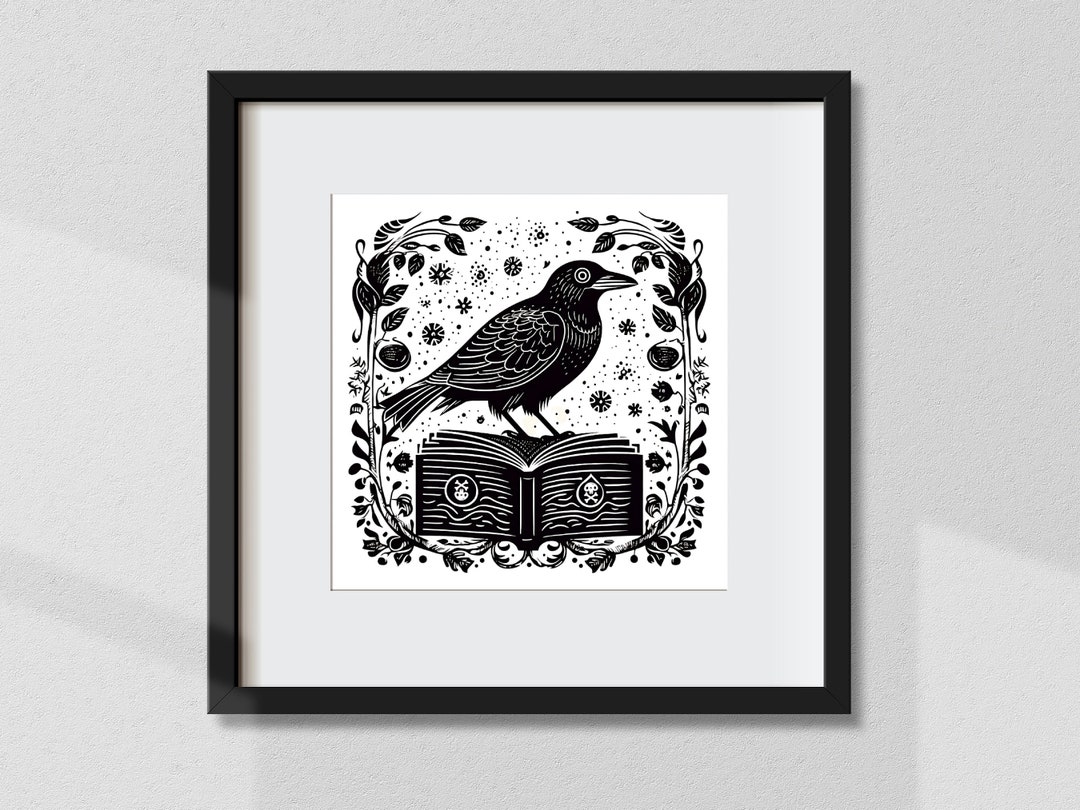 Digital Download: Aesthetic Halloween Raven Crow on Spellbook Book ...