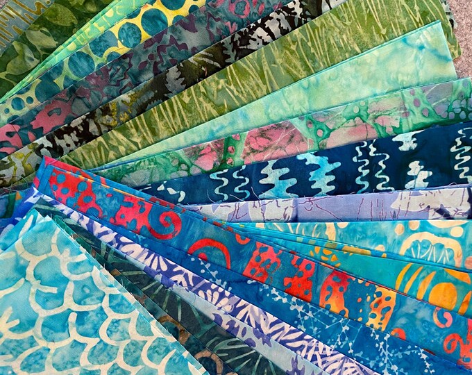 Batik Fabric Strips 20 Pieces 2.5"x 42" Ribbon Jelly Roll Turquoise ...