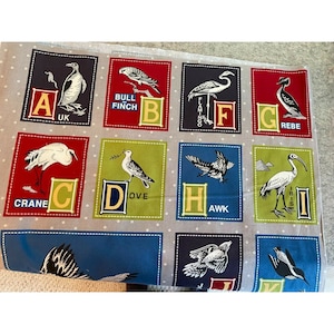 Panel Alphabet Abc's Birds of a Feather Gray Cotton Fabric 23" X 44 ...